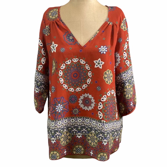 Renee C. | Tops | Renee C Burnt Orange Floral Medallion Blouse | Poshmark
